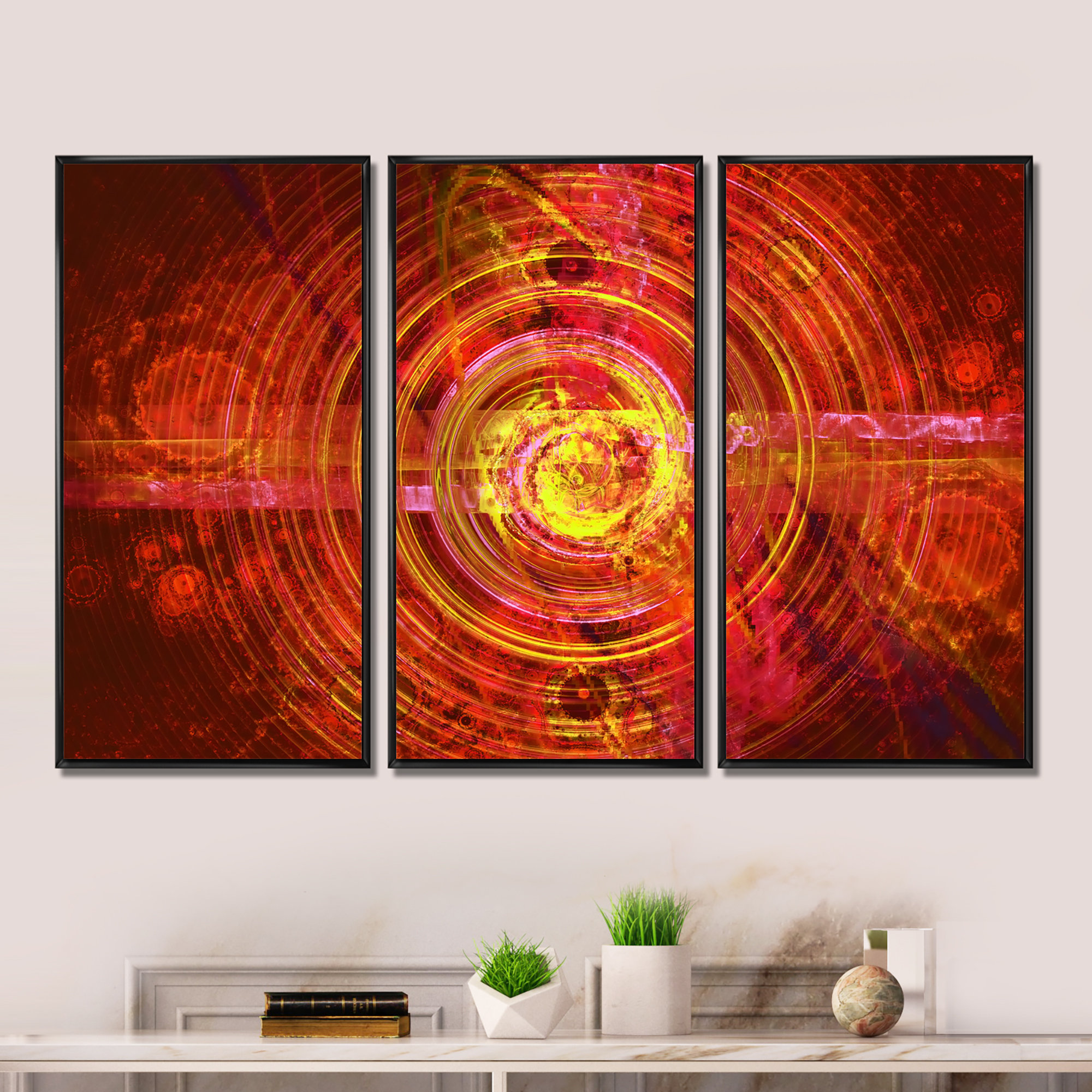 Wrought Studio Spiral Bright Fractal Geometry IV - Modern Framed Canvas Wall Art Set Of 3 ...